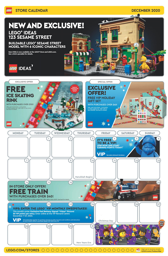 December 2020 Calendar at the LEGO Store - True North Bricks